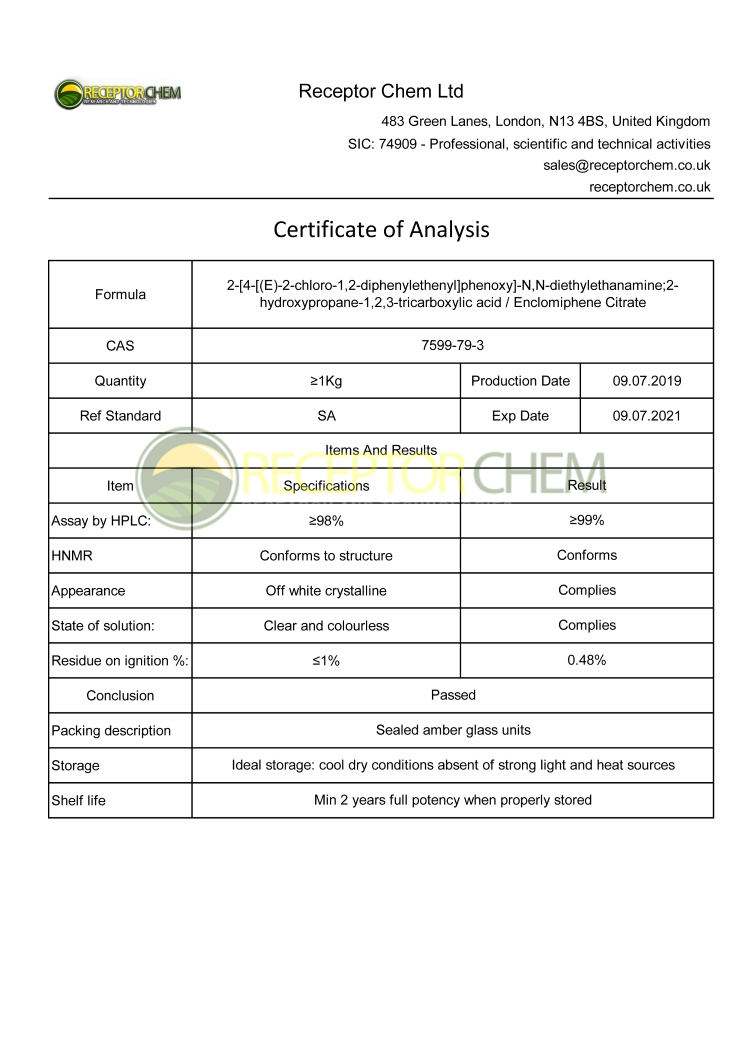 Enclomiphene Citrate - Receptor Chem - Buy UK EU USA | 99% Pure Enclomiphene Citrate - Receptor Chem - Buy UK EU USA | 99% Pure