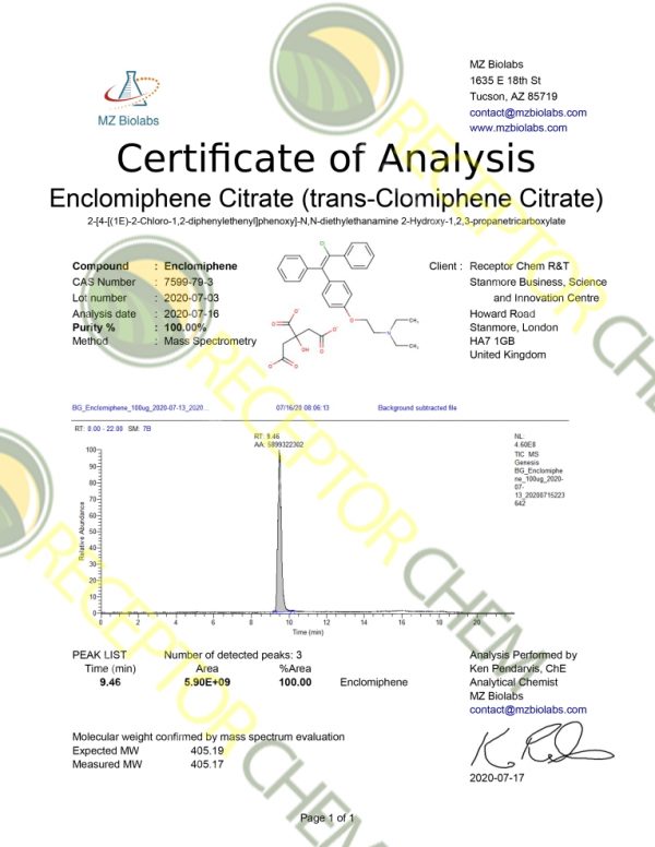 Enclomiphene Citrate - Receptor Chem - Buy UK EU USA | 99% Pure